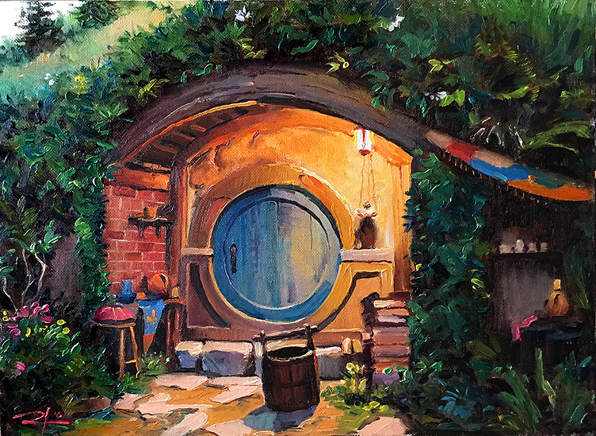 Hobbiton Blue Door at Night - Every Day Original
